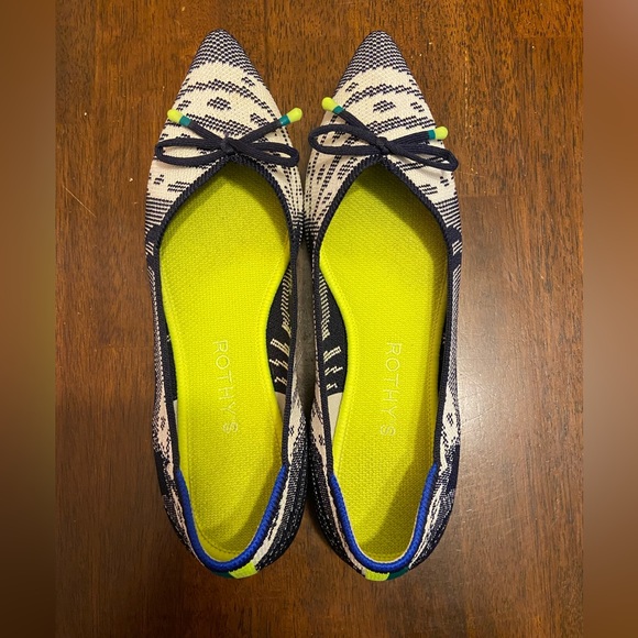 Rothy's | Shoes | Rothys Point Flat Navy Blue And Neon Green Bow Flats ...